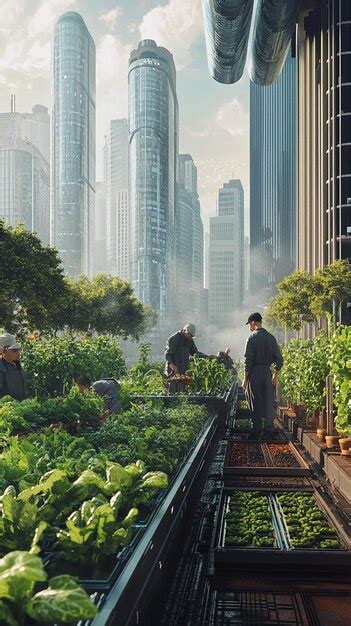 Hightech Urban Rooftop Garden Premium Ai Generated Image