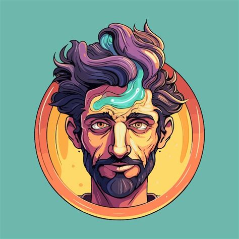 Premium Vector A Man With A Beard And Colorful Hair A Character Portrait Digital Art