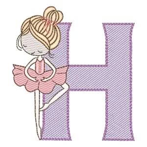 Matriz De Bordado Letra H Com Bailarina Pontos Leves Para Download Imediato Na E Bordados