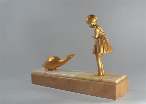 1930 Fr Dh Chiparus Curiosity Girl With A Goose Art Deco Sculptures Bronze Clocks Vases