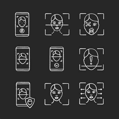 Facial Recognition Chalk Icons Set Face Lock Banking Approved Protection Smartphone Apps