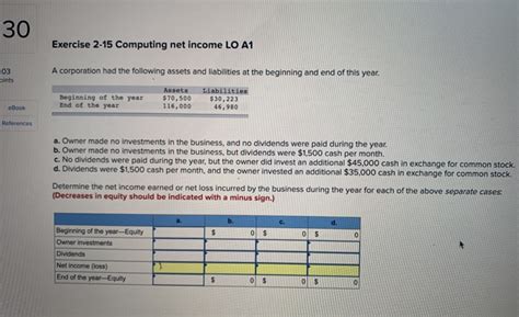 solved 30 exer exercise 2 15 computing net income lo a1 a