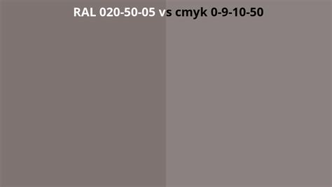 RAL 020-50-05 vs CMYK 0 9 10 50 | RAL Colour chart UK