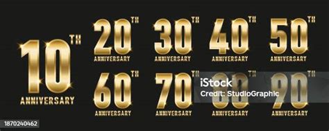 기념일 골드 아이콘 세트입니다 플랫 디자인 황금 숫자 3d 스타일 글꼴입니다 축하 행사 초대장 인사말 웹 템플릿 전단지 및 소책자에 대한 번호 황금색 벡터 일러스트 레이 션