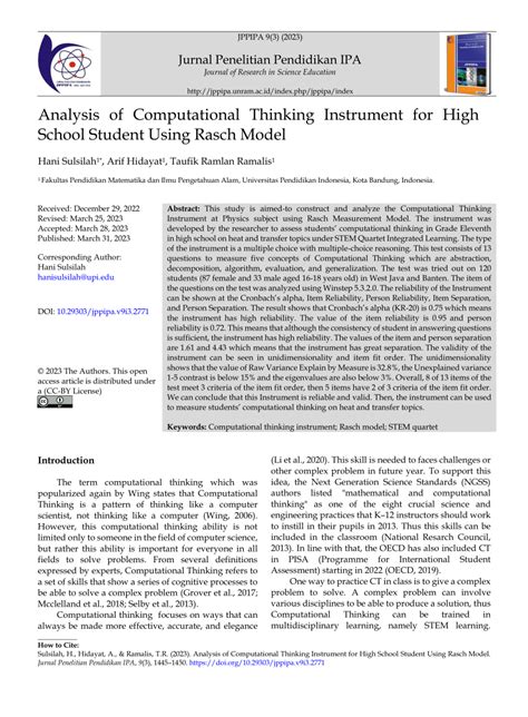 Pdf Analysis Of Computational Thinking Instrument For High School