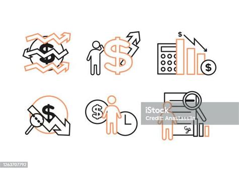 금융 아이콘 설정입니다 재무 관리 경제성의 벡터 일러스트레이션 남자의 실루엣 옆에 있는 달러 기호 위로 화살표 다음 0명에 대한 스톡 벡터 아트 및 기타 이미지 Istock