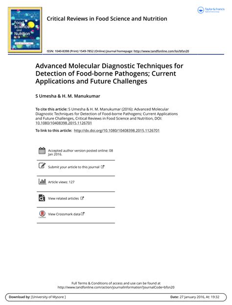 Pdf Advanced Molecular Diagnostic Techniques For Detection Of Food Borne Pathogens Current