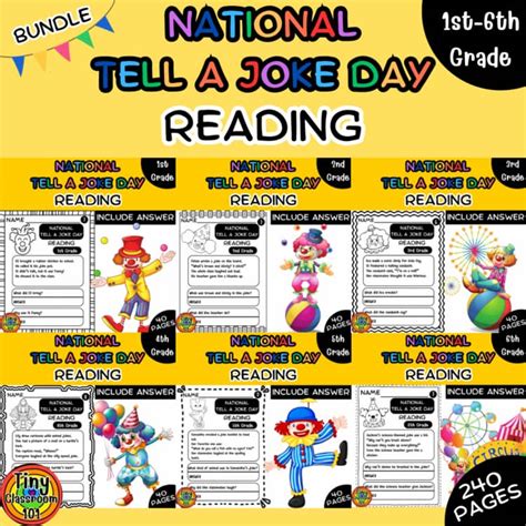 National Tell A Joke Day Reading Comprehension Bundle Grades 1 6 Ela