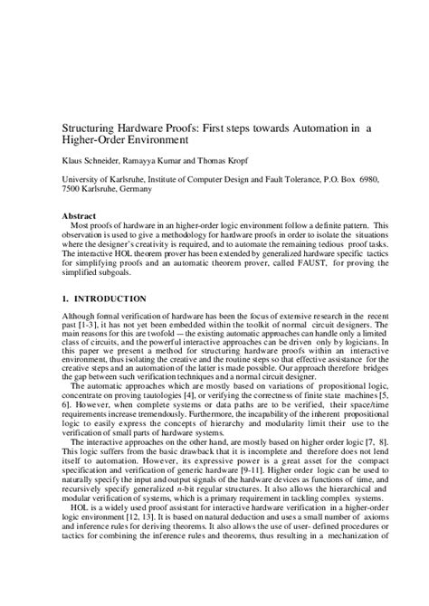 Pdf Structuring Hardware Proofs First Steps Towards Automation In A