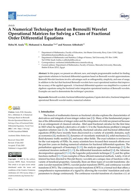 Pdf A Numerical Technique Based On Bernoulli Wavelet Operational