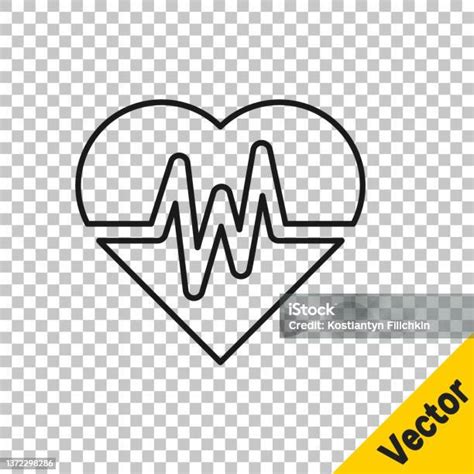 투명 한 배경에 격리 된 블랙 라인 심박수 아이콘 하트 비트 기호 심장 펄스 아이콘 심장 그람 아이콘 벡터 건강 검진에 대한