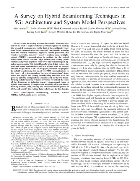 Pdf A Survey On Hybrid Beamforming Techniques In 5g Architecture And System Model Perspectives