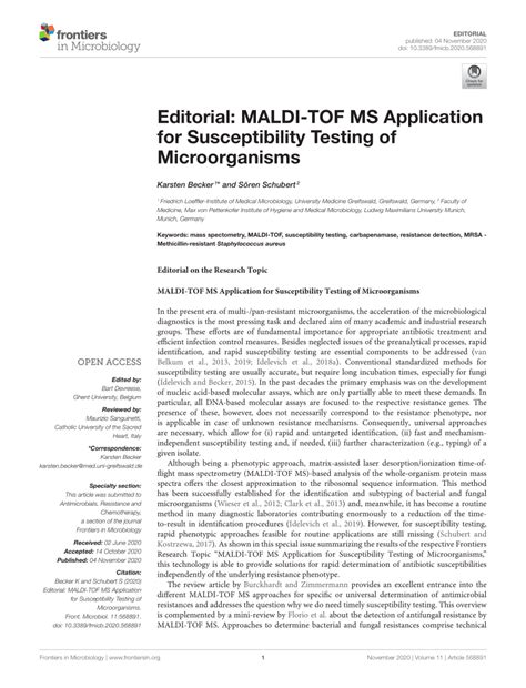Pdf Editorial Maldi Tof Ms Application For Susceptibility Testing Of
