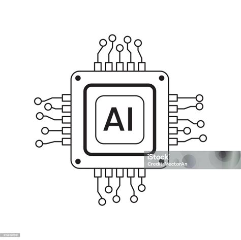 Vector Computer Electronic Chip Line Ai Icon Outline Microchip Processor Artificial Intelligence