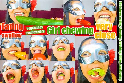 Girl Chew Vore Vegetables Eat Swallow Cucumbers Tomatoes Peppers