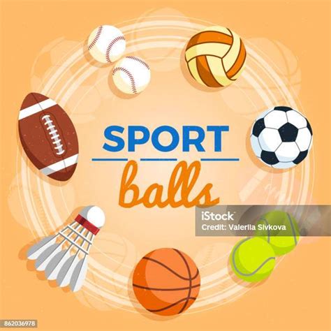 노란색 배경에서 다채로운 스포츠 볼 세트 럭비 배구 농구 축구 야구 테니스 배드민턴 셔틀 콕에 대 한 공 벡터 일러스트입니다 공 스포츠 장비에 대한 스톡 벡터 아트 및 기타