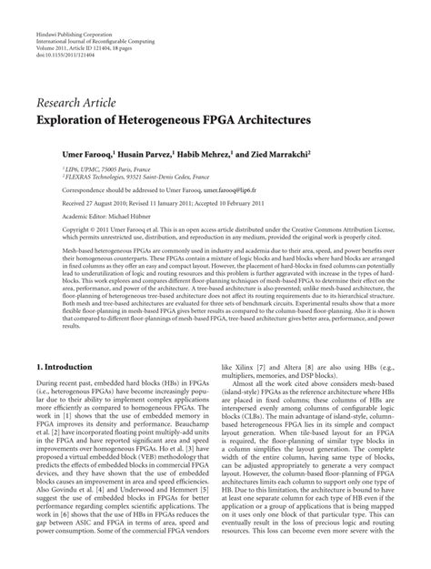 Pdf Exploration Of Heterogeneous Fpga Architectures