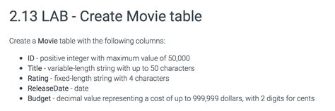 Solved 2 13 Lab Create Movie Table Create A Movie Table
