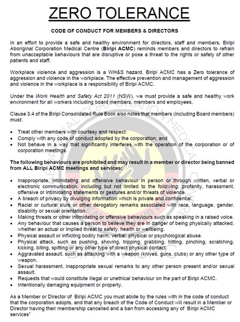 Members Directors Code Of Conduct Biripi Aboriginal Corporation Medical Centre