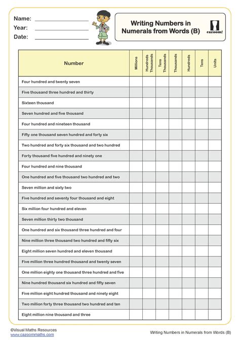 Writing Numbers In Numerials From Words B Worksheet Pdf Printable Number Worksheets