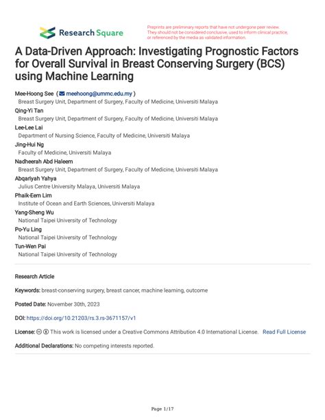 Pdf A Data Driven Approach Investigating Prognostic Factors For Overall Survival In Breast