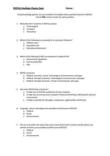Igcse Business Edexcel Theme 1 1 7 External Factors Teaching Resources