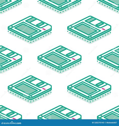 Isometric Floppy Magnetic Disk Seamless Pattern Diskette On White Background Retro Electronic