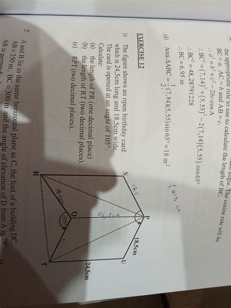 The Appropriate Rule To Use To Calculate The Length Of The Cosine Rule Wi