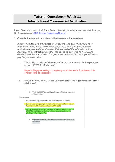 Wk 11 Exam Prep Tute Week 11 Notes Tutorial Questions Week 11 International Commercial