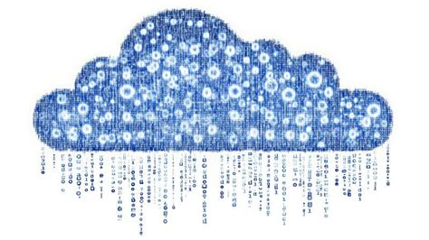 abstract digital cloud formation with binary data raining down in