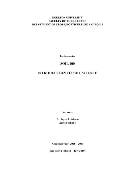 Soil 100 Lecture Notes 2019 Environmental Education Studocu