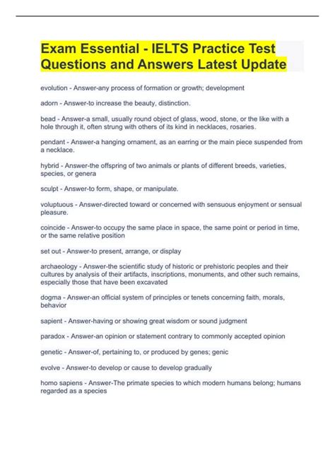 Exam Essential Ielts Practice Test Questions And Answers Latest