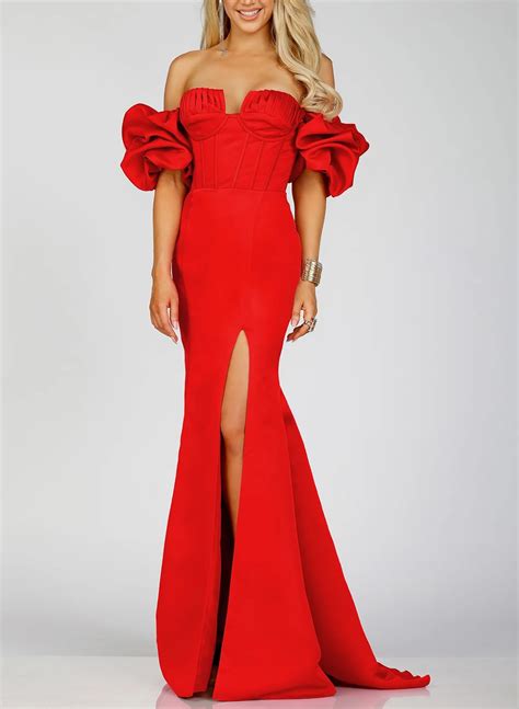 Red Mermaid Slit Long Prom Dressesevening Dresses Missacc