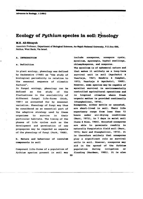 Pdf Ecology Of Pythium Species In The Soil Phenology