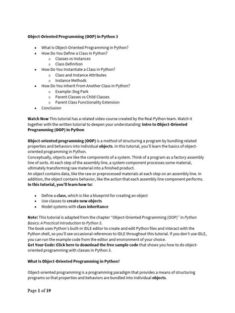 Object Oriented Programming Oop In Python 3 Real Python Pdf