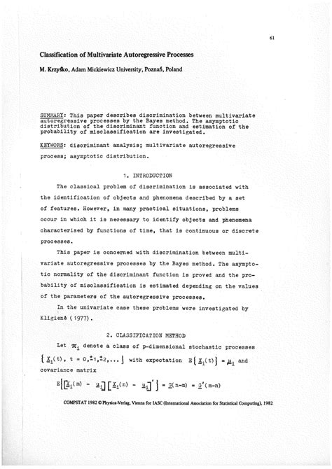 PDF Classification Of Multivariate Autoregressive Processes