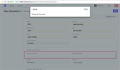 Quotation Error When Try Selecting Address Or Contact For Lead