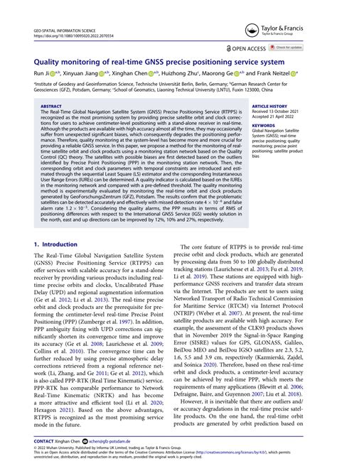 Pdf Quality Monitoring Of Real Time Gnss Precise Positioning Service System