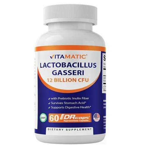 Vitamatic 락토바실러스 가세리 Dr 캡슐 당 120억 개 60개 소화 지원 프리바이오틱 이눌린 섬 티몬