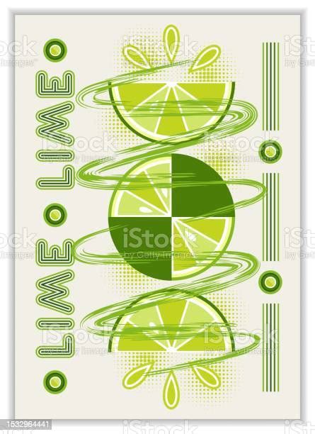 과일 라임이 있는 수직 포스터 단순한 기하학적 바우하우스 스타일의 추상적인 모양 브랜딩 식품 패키지 장식 커버 디자인 장식 인쇄 배경 벽 장식에 좋습니다 바우하우스에 대한