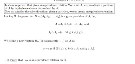 Solved In Class We Proved That Given An Equivalence Relation Chegg