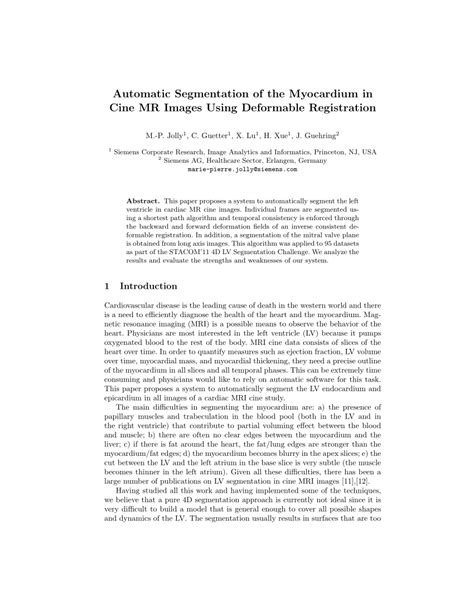 Pdf Automatic Segmentation Of The Myocardium In Cine Mr Images Using