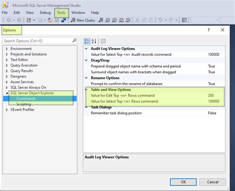 How To Change Select Top 1000 Rows To Custom Number In SSMS