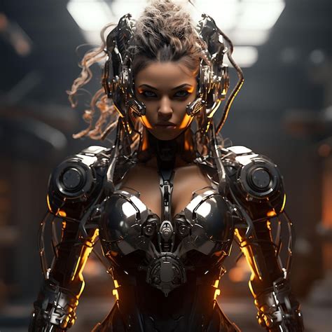 Premium Ai Image 3d Character Female Cyborg Athletic Metallic Holding