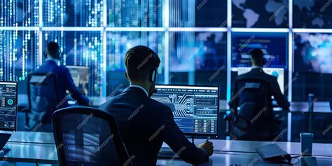 Premium Photo Cybersecurity Expert Monitors Network Traffic In Soc To Defend Against Cyber