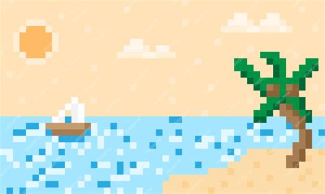 Premium Vector Pixel Landscape Beach