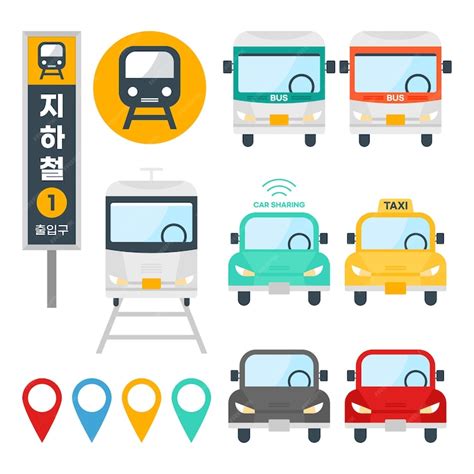 교통 일러스트 세트 프리미엄 벡터