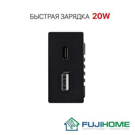 Модуль Usb розетка 1 2 на два входа Usb Type A и Type C модель Fujihome Tw 20w Bk быстрая