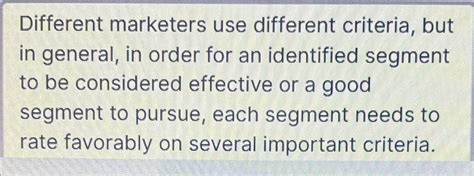 Solved Different Marketers Use Different Criteria But In