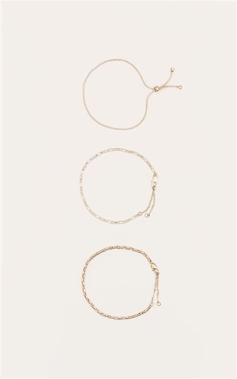Gold Delicate Chain Assorted Multipack Bracelets Accessories Plt Aus